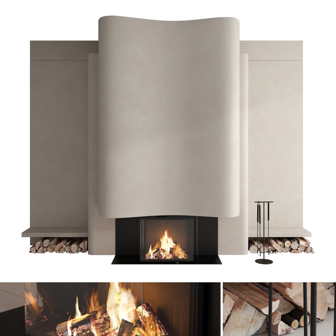 3D Decorative wall with fireplace set 59 - TurboSquid 2161152