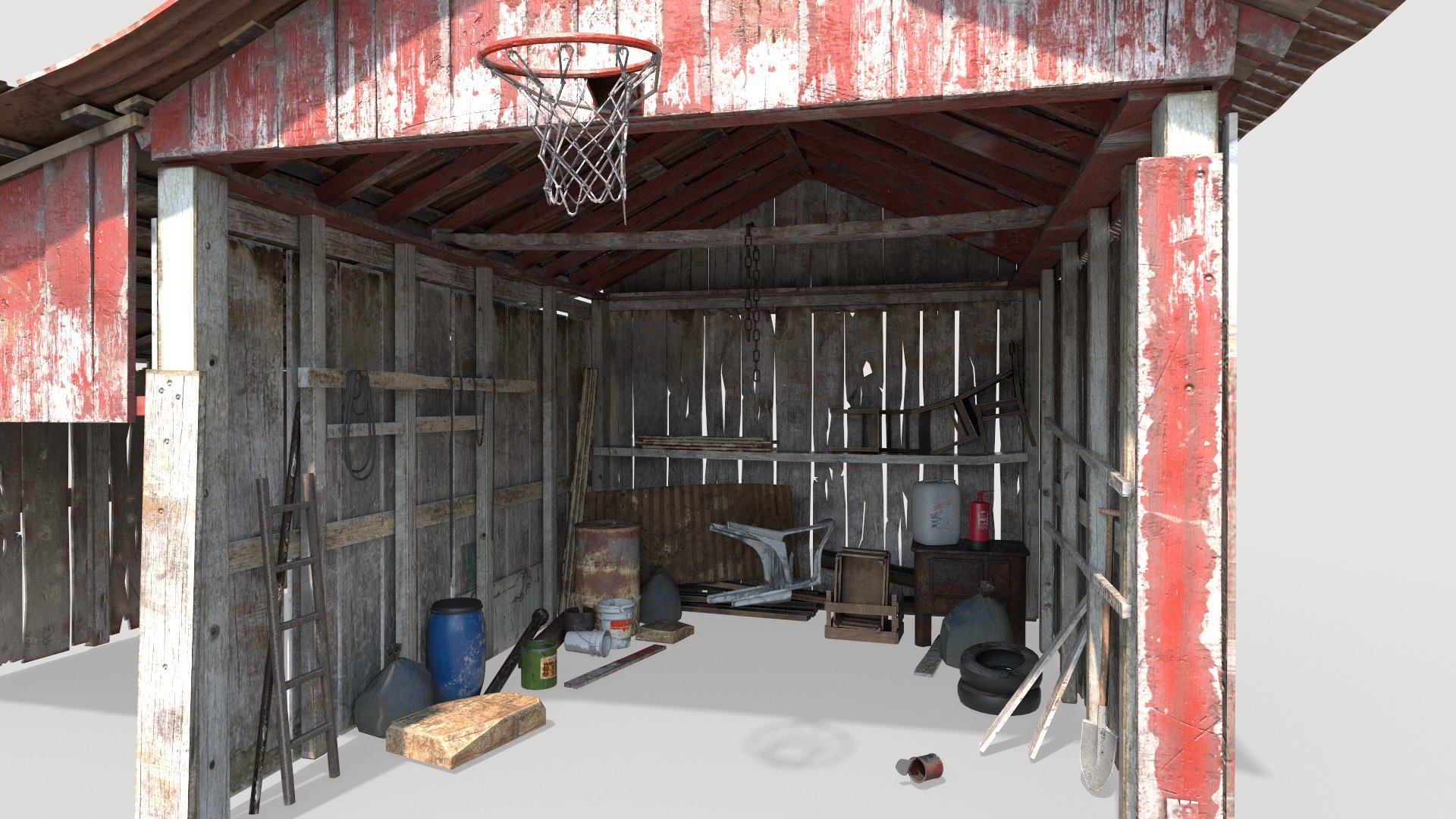 3D Old Wooden Garage With Materials Model - TurboSquid 2034022