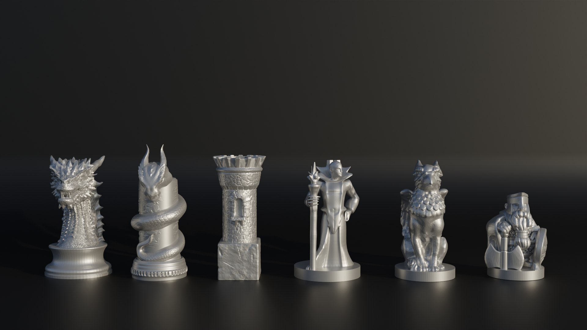 Dragon Chess Set - Medieval Chess With 6 Different Model 3D Print Model ...