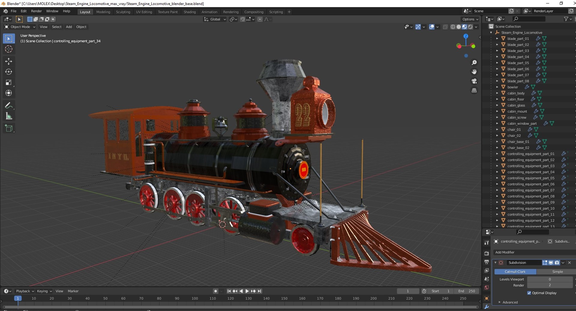 3D Steam Engine Locomotive - TurboSquid 2149069