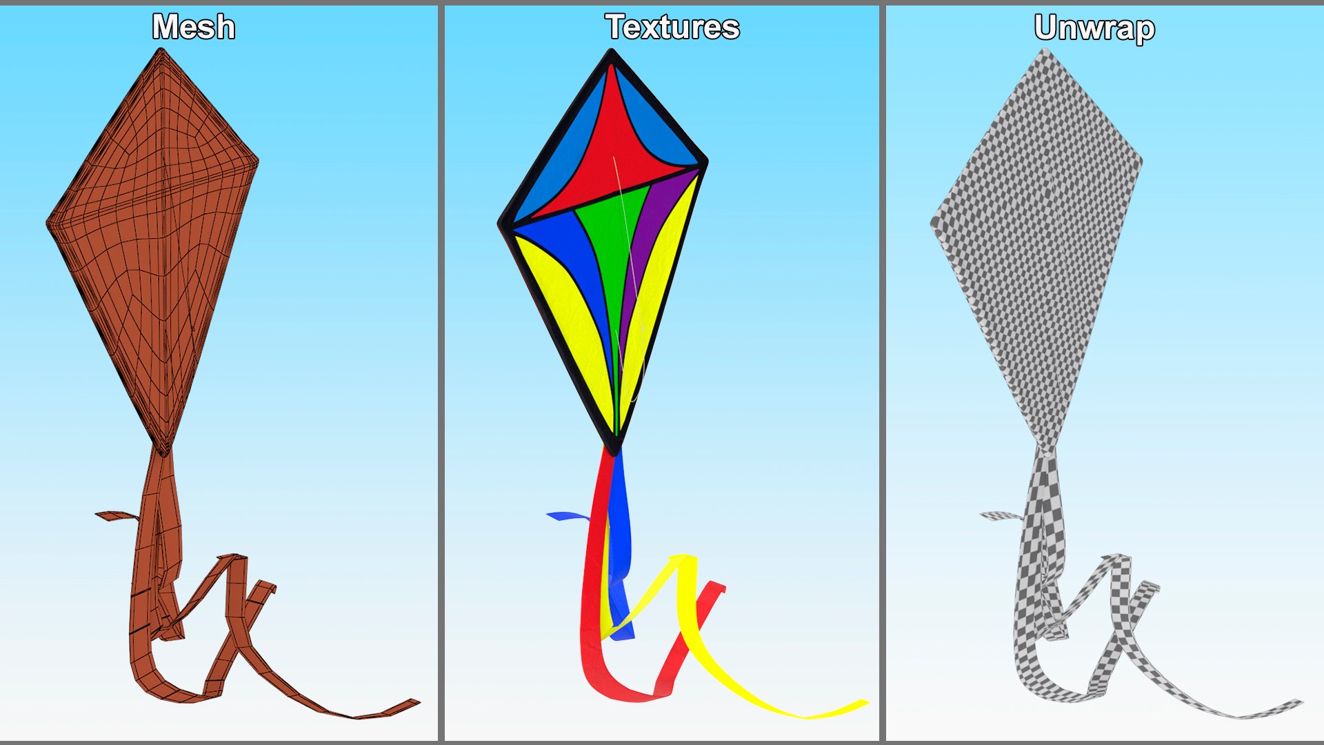 Multicolor Paper Kite 3D Model - TurboSquid 2133259