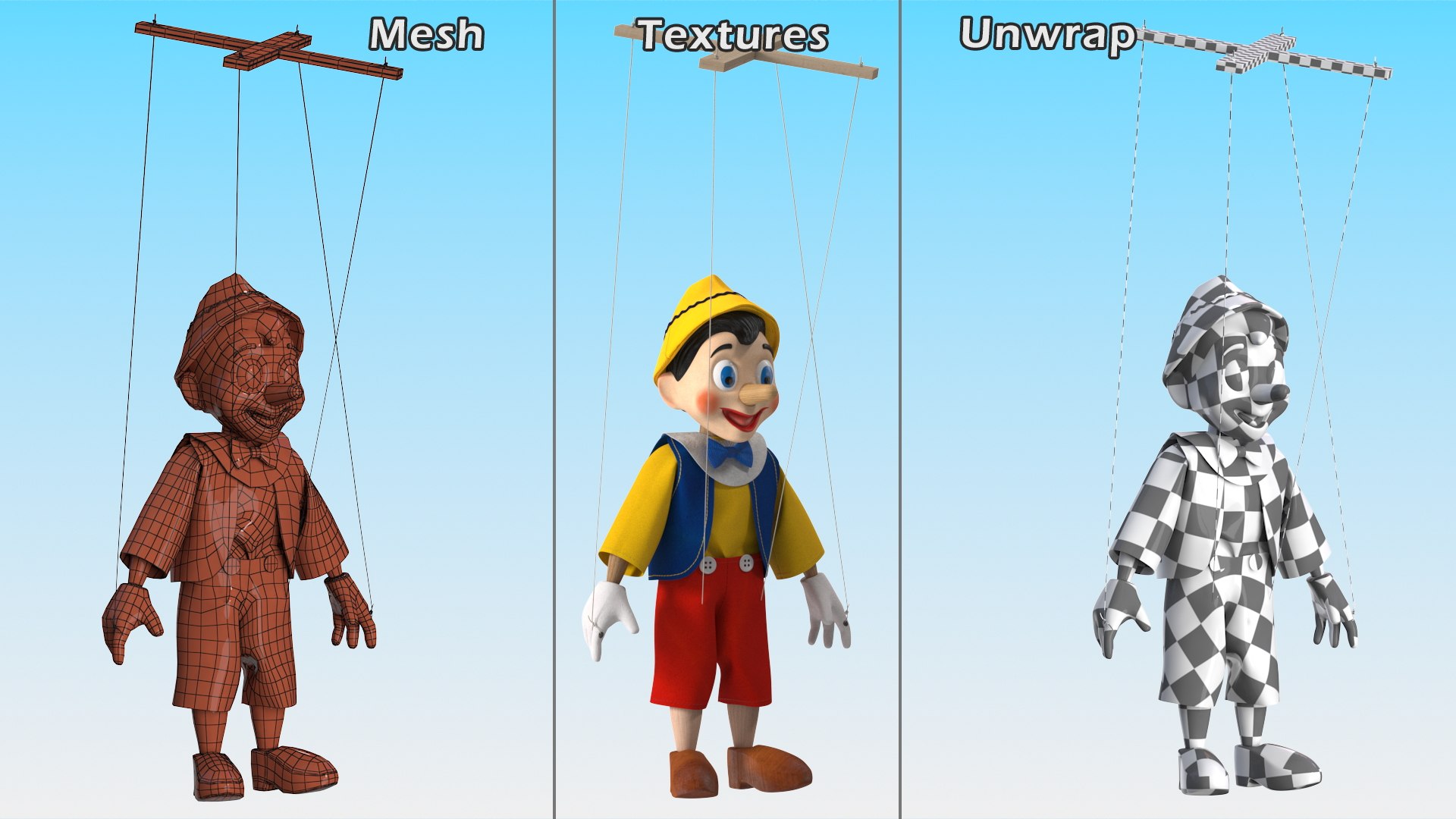 Pinnochio Wooden Marionette Figure Rigged 3D Model - TurboSquid 2062631
