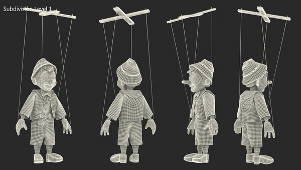 modelo 3d Figura de marioneta de madera Pinnochio aparejada ...