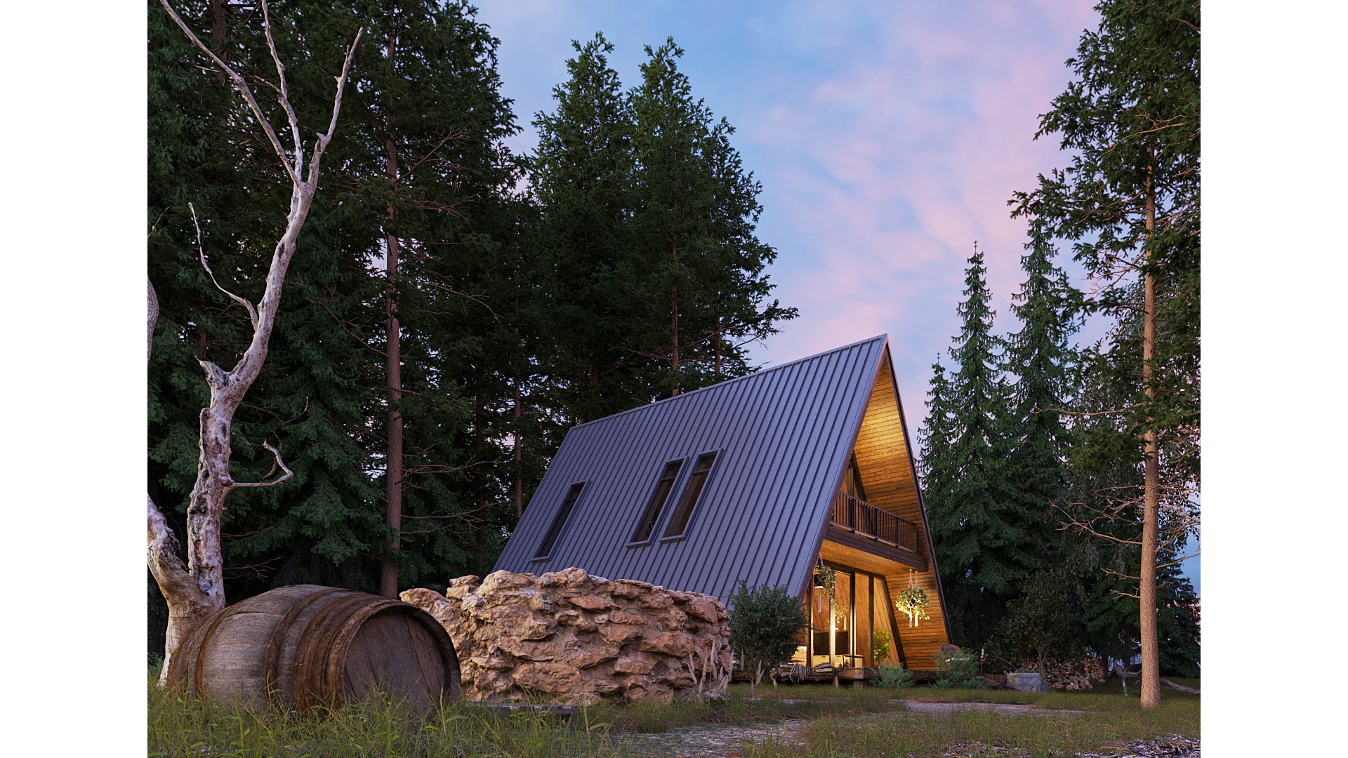 modelo 3d Forest House - Landscape Sunset Render - TurboSquid 2082772
