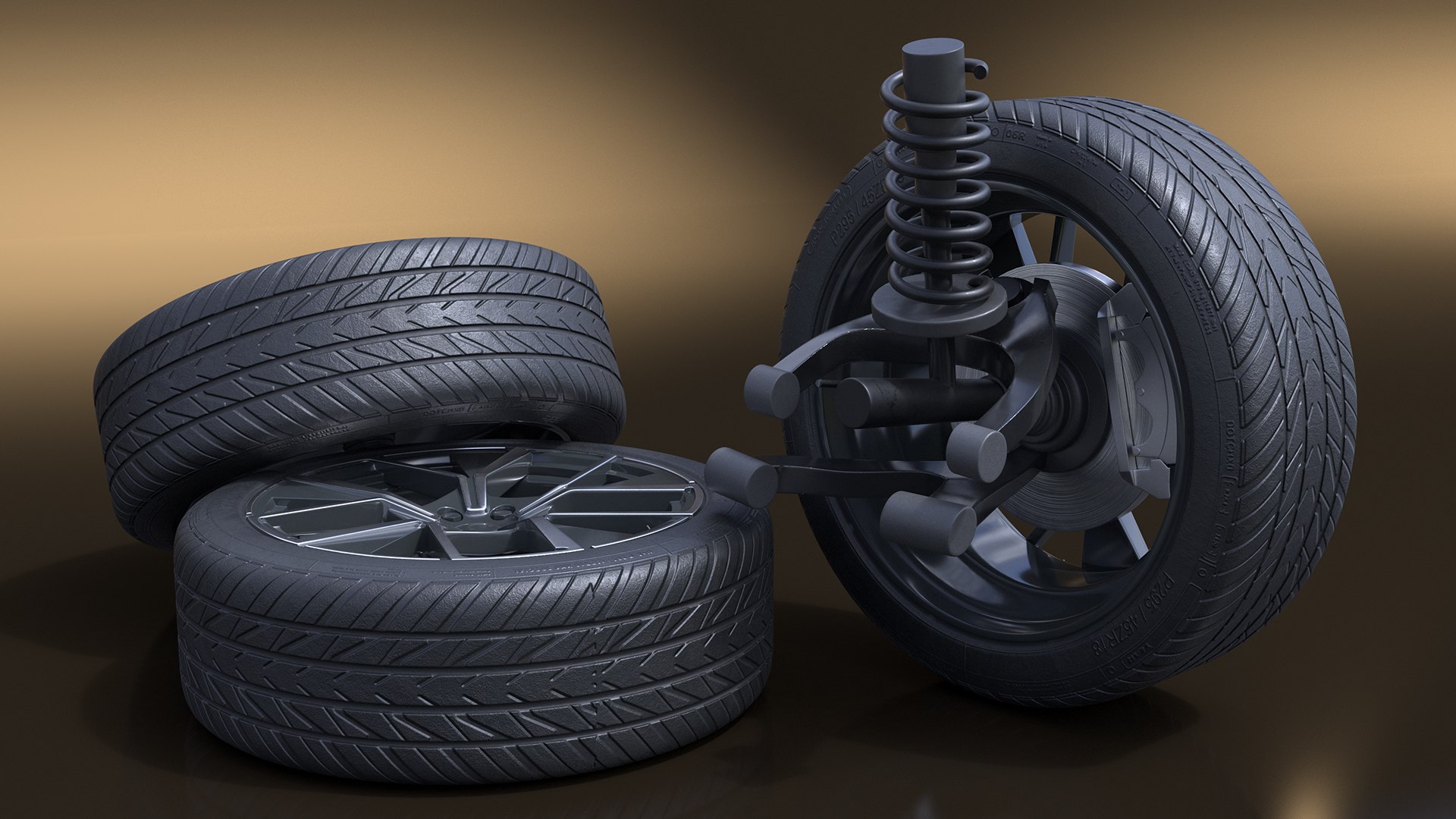 Car Tire With Brake Disc And Shock Absorber 3D Model - TurboSquid 2383213
