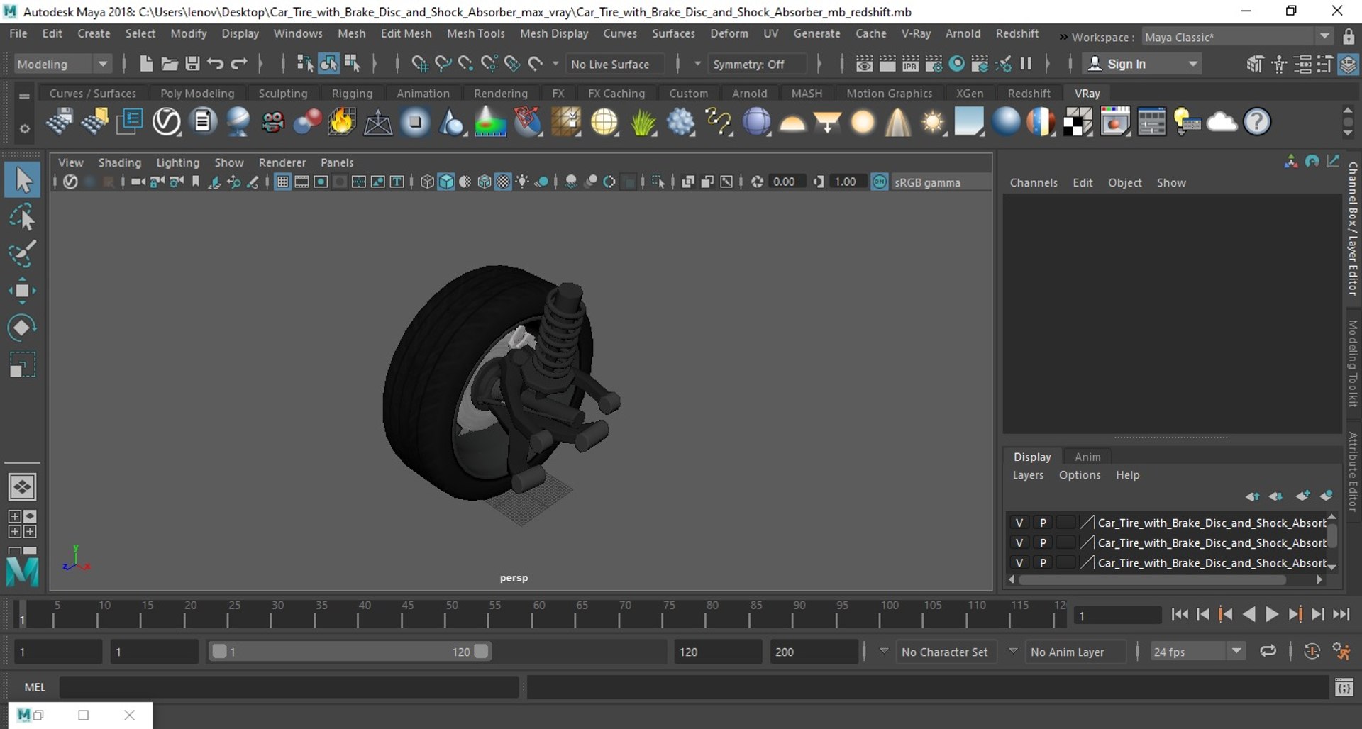 Car Tire With Brake Disc And Shock Absorber 3D Model - TurboSquid 2383213