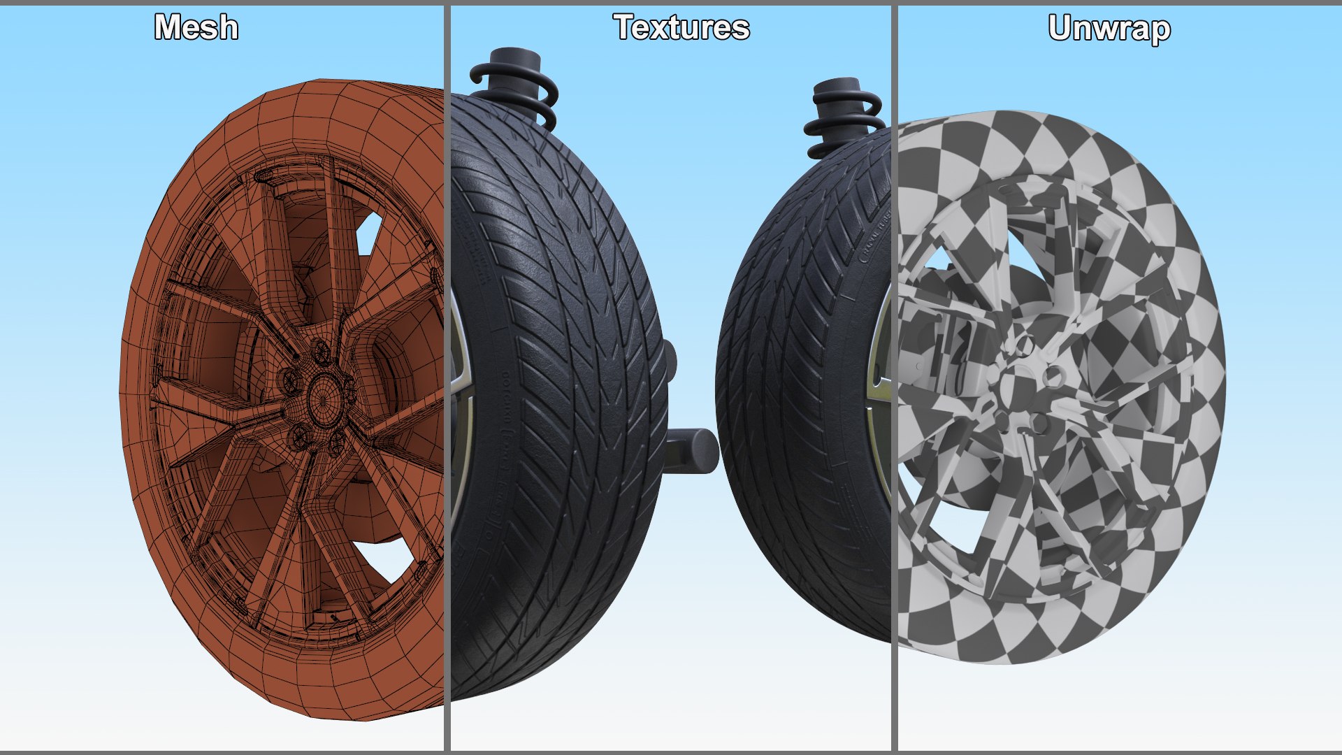 Car Tire With Brake Disc And Shock Absorber 3D Model - TurboSquid 2383213