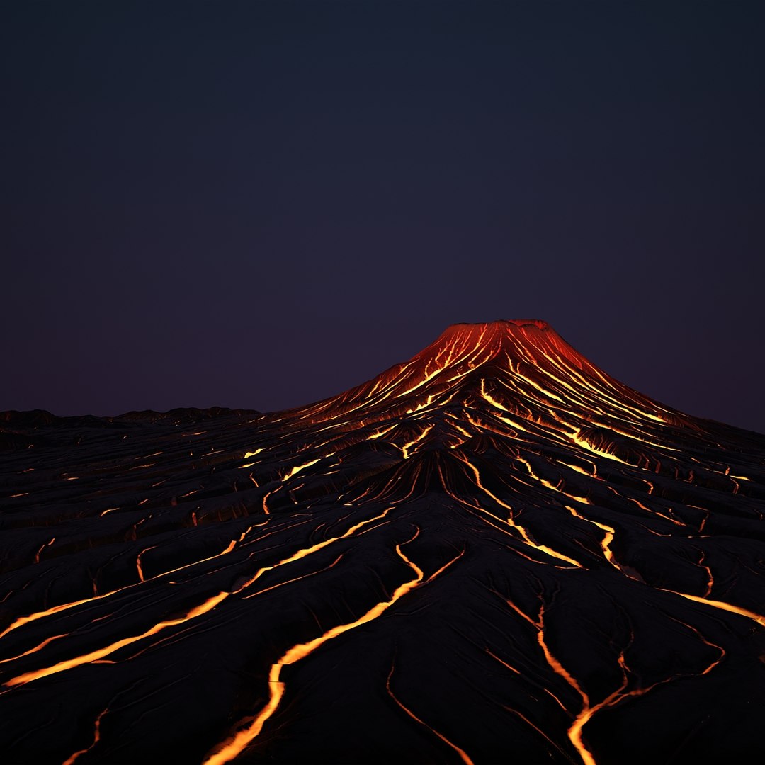 3d Erupted Volcano Scene Night