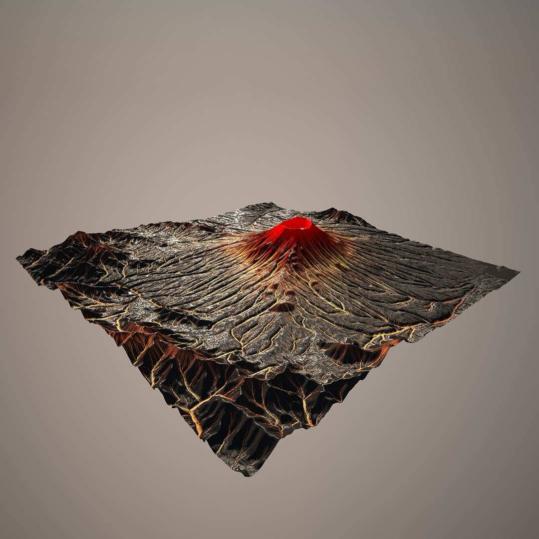 3d Erupted Volcano Scene Night