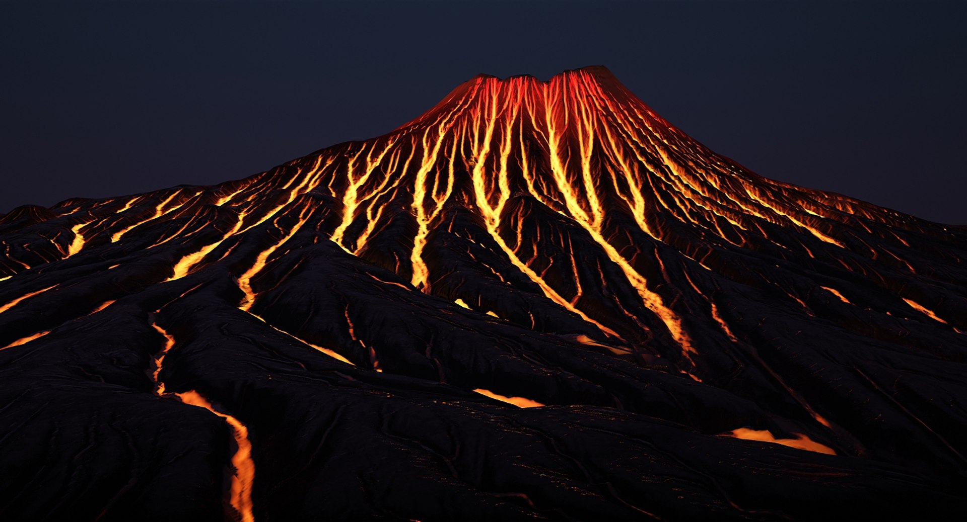 3d Erupted Volcano Scene Night