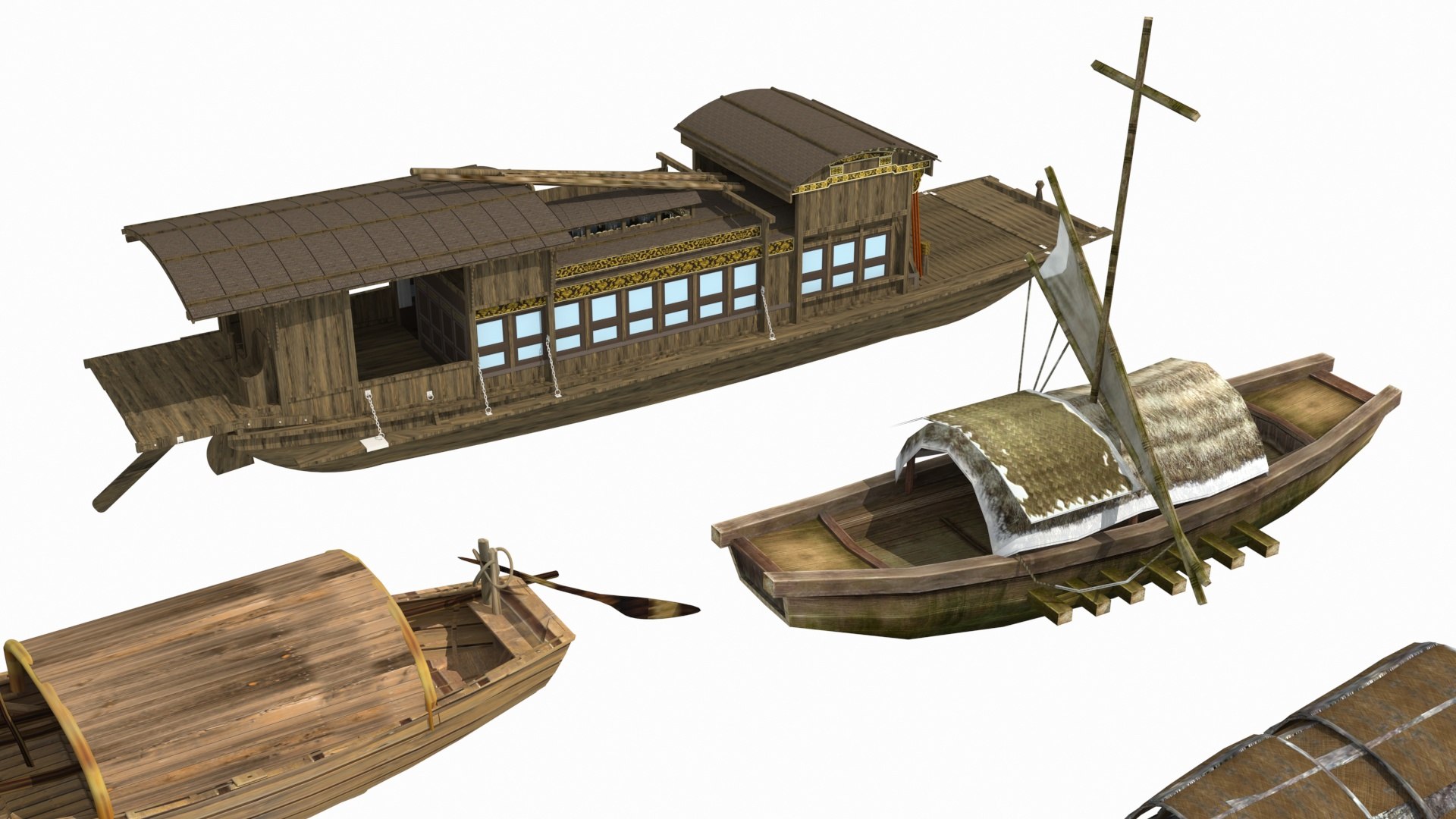 3D Chinese Style Wooden Boat Cruise Ship Fishing Boat Wooden Boat Model ...