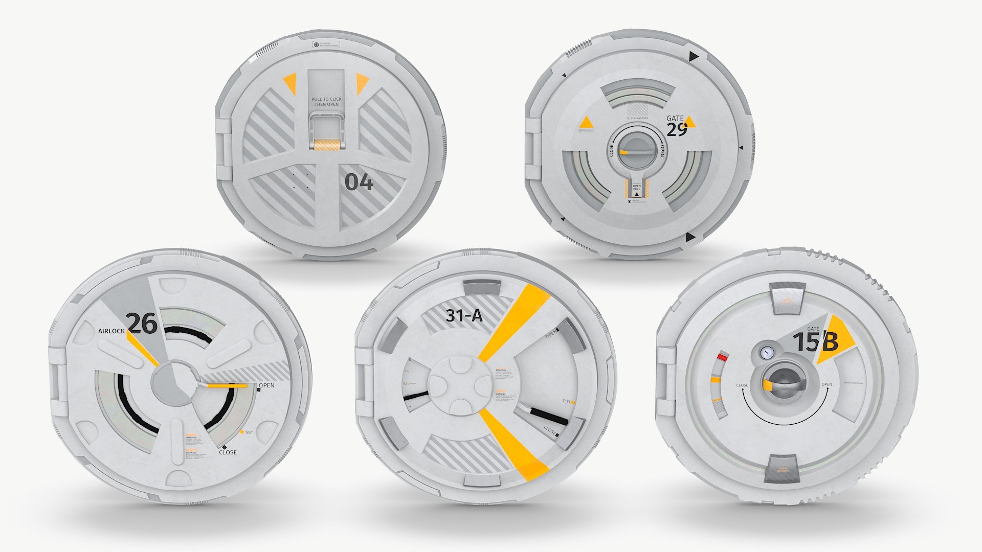 3D Sci-Fi Access Hatch Covers With Numbers And Arrows Gray - TurboSquid ...