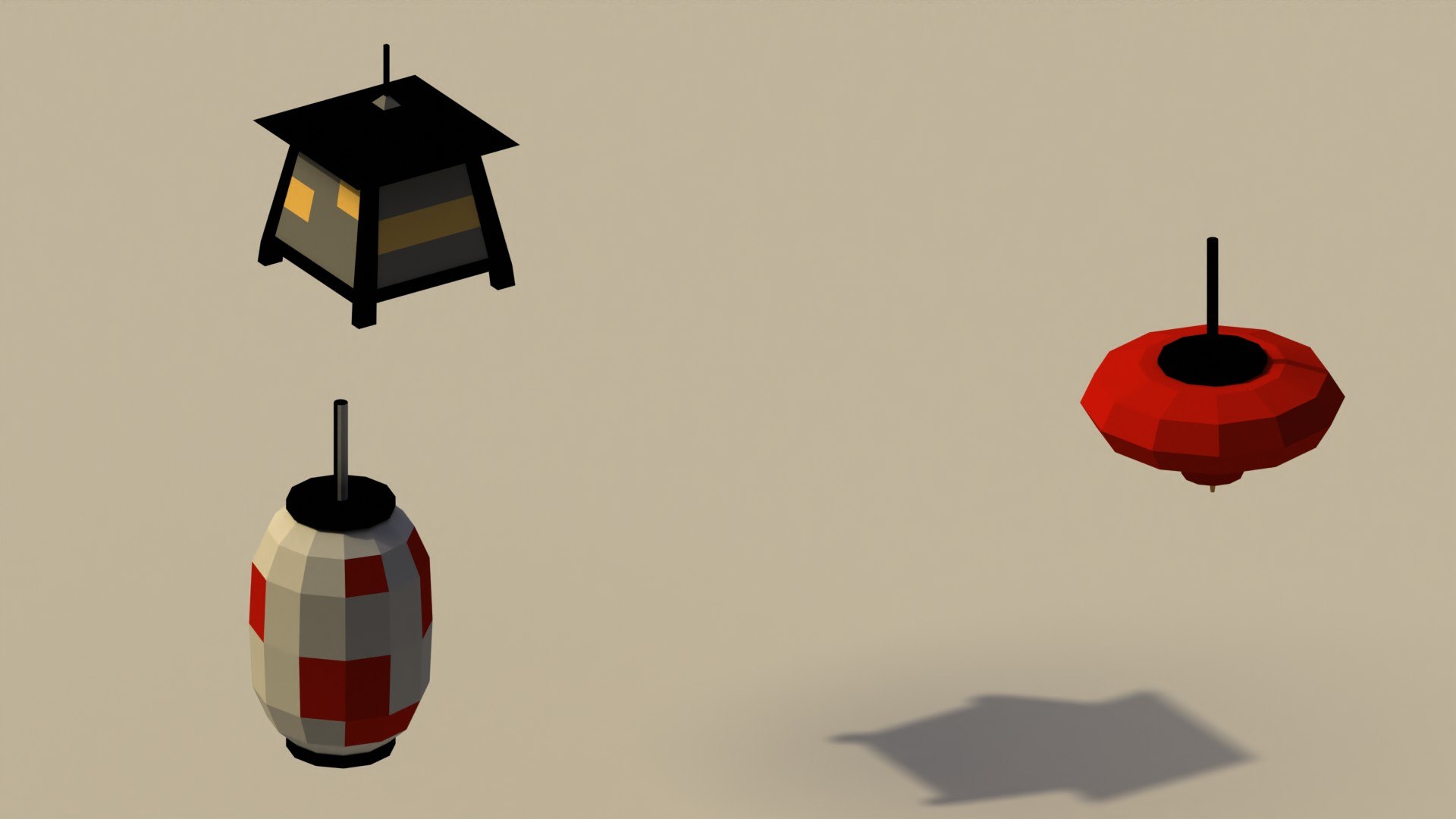 Low Poly Japanese Lanterns Model - TurboSquid 2102209