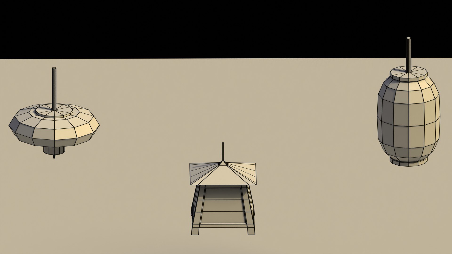 Low Poly Japanese Lanterns Model - TurboSquid 2102209