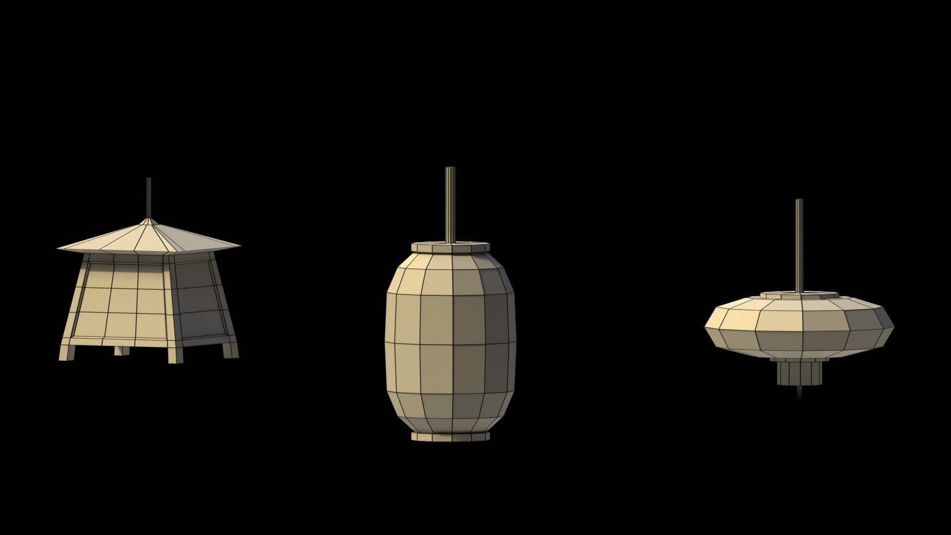 Low Poly Japanese Lanterns Model - TurboSquid 2102209