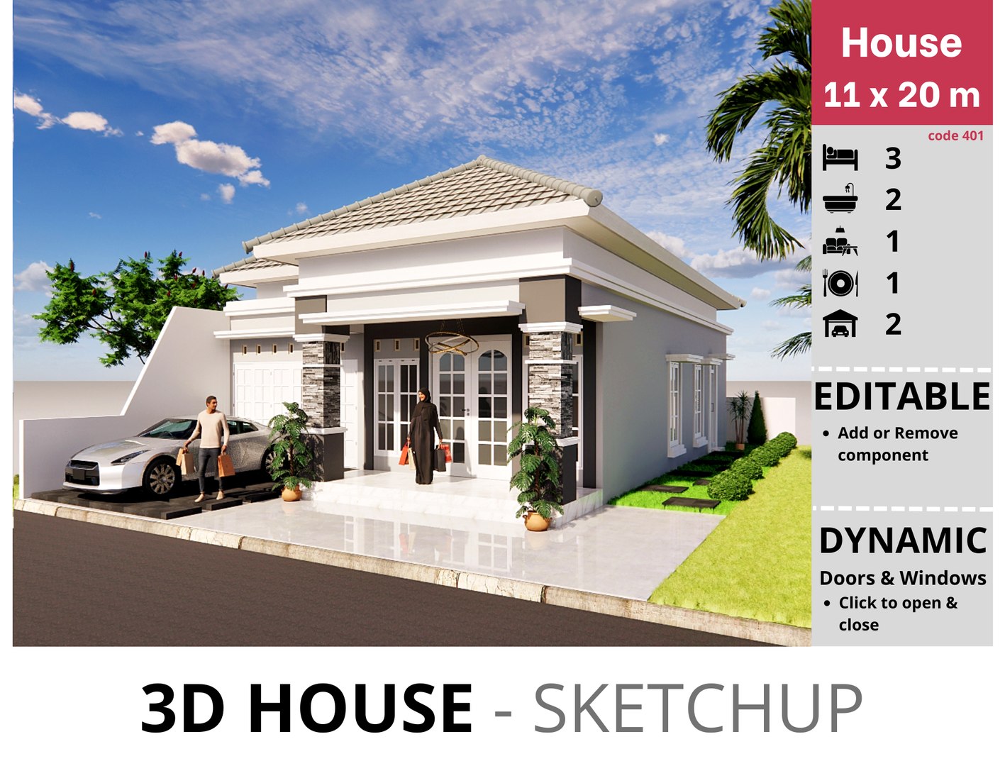 modelo 3d Sketchup House 11x20m - code 401 - TurboSquid 2105464