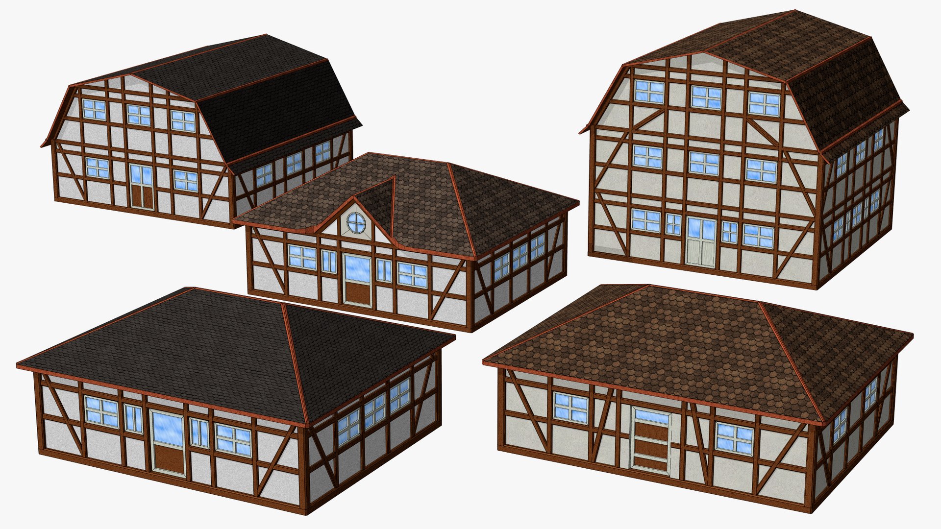 3D House 171 Low Poly Half-timbered House In 5 Variations Model ...