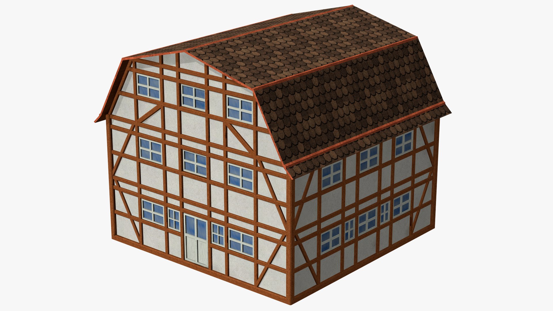 3D House 171 Low Poly Half-timbered House In 5 Variations Model ...