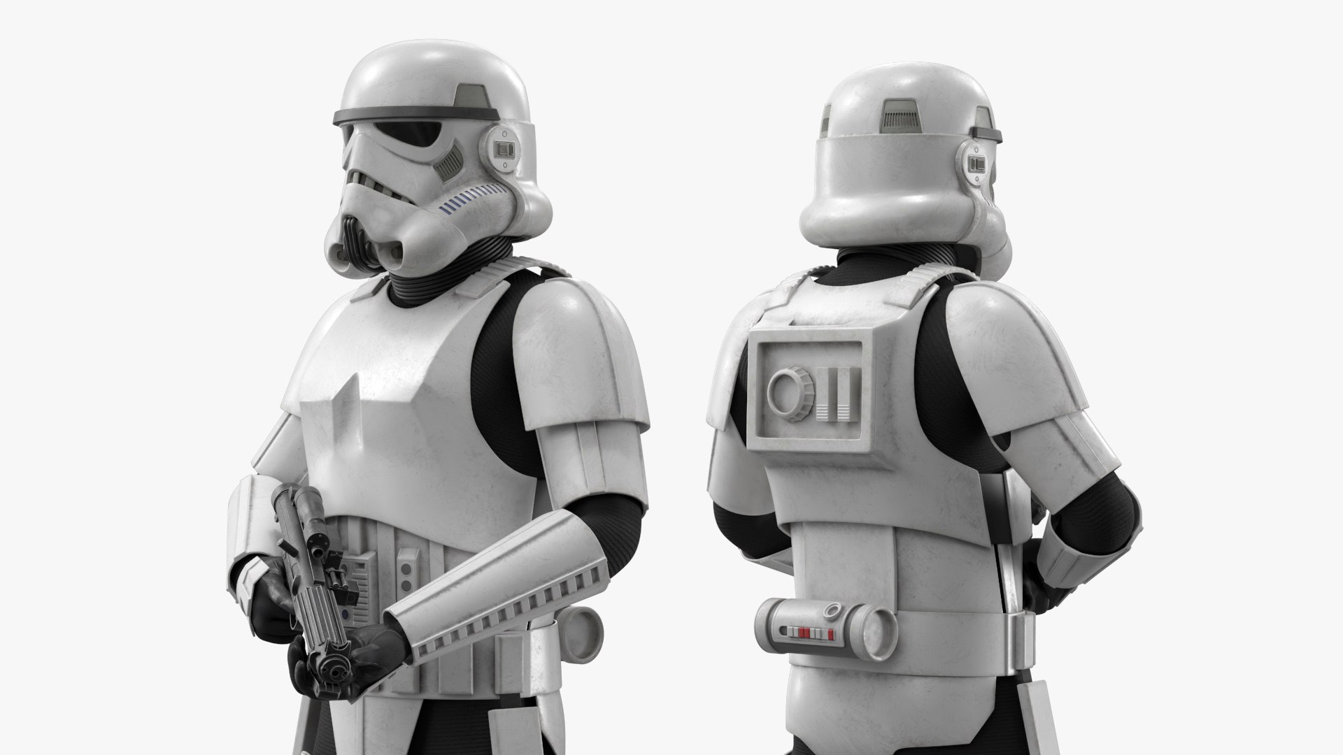 3D Star Wars Imperial Stormtrooper Holding Blaster Dirty Armor Stand ...