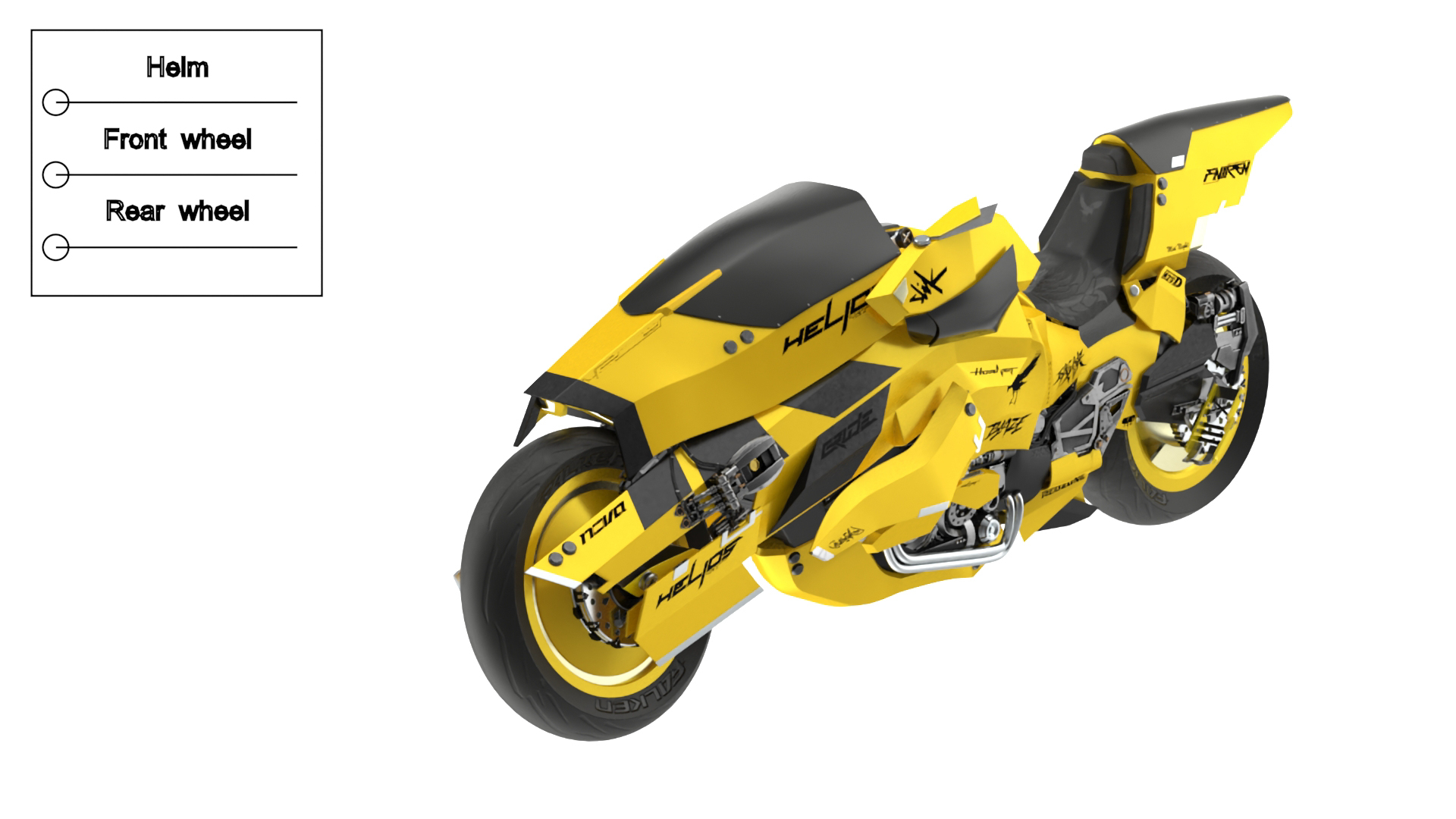 Futuristic Street Racing Motorcycle Yellow Color Rigged 3D Model ...