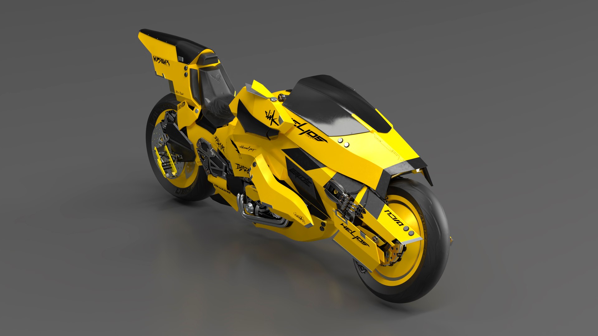 Futuristic Street Racing Motorcycle Yellow Color Rigged 3D Model ...