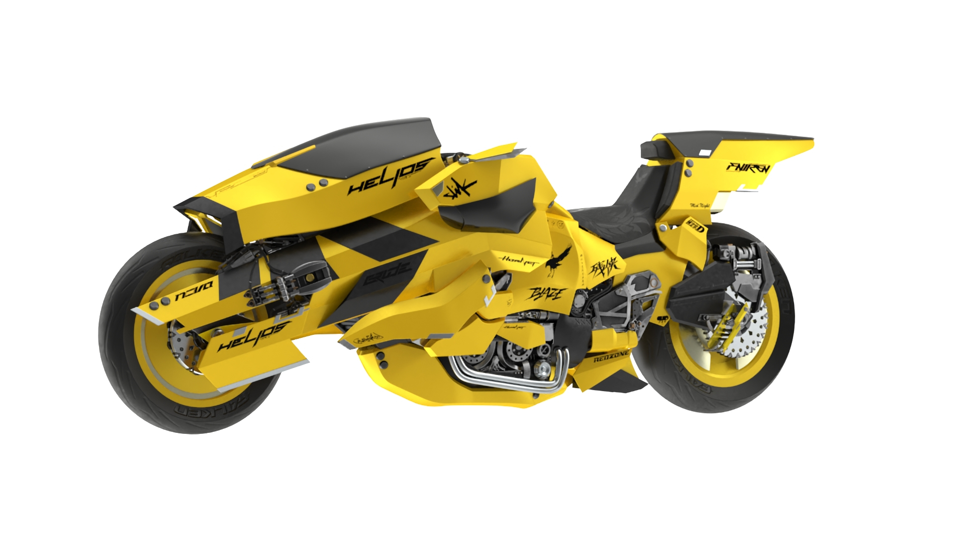 Futuristic Street Racing Motorcycle Yellow Color Rigged 3D Model ...