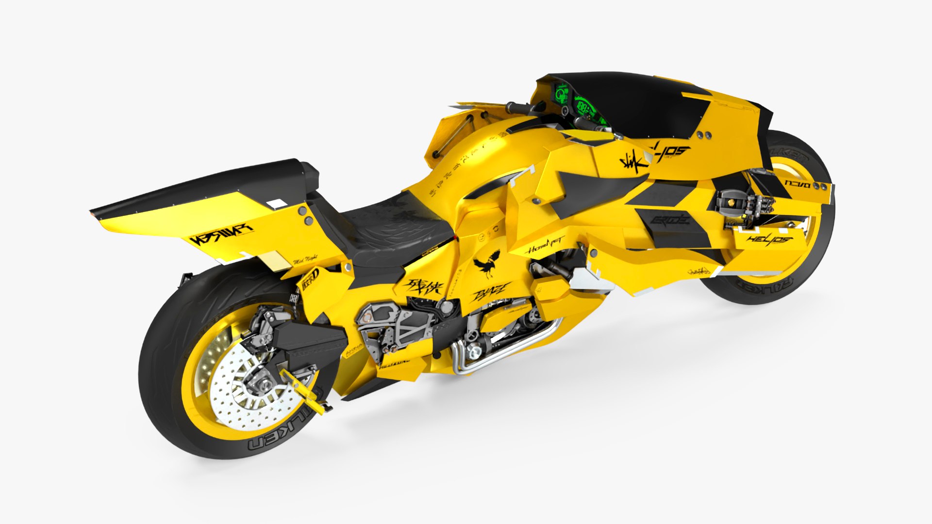 Futuristic Street Racing Motorcycle Yellow Color Rigged 3D Model ...