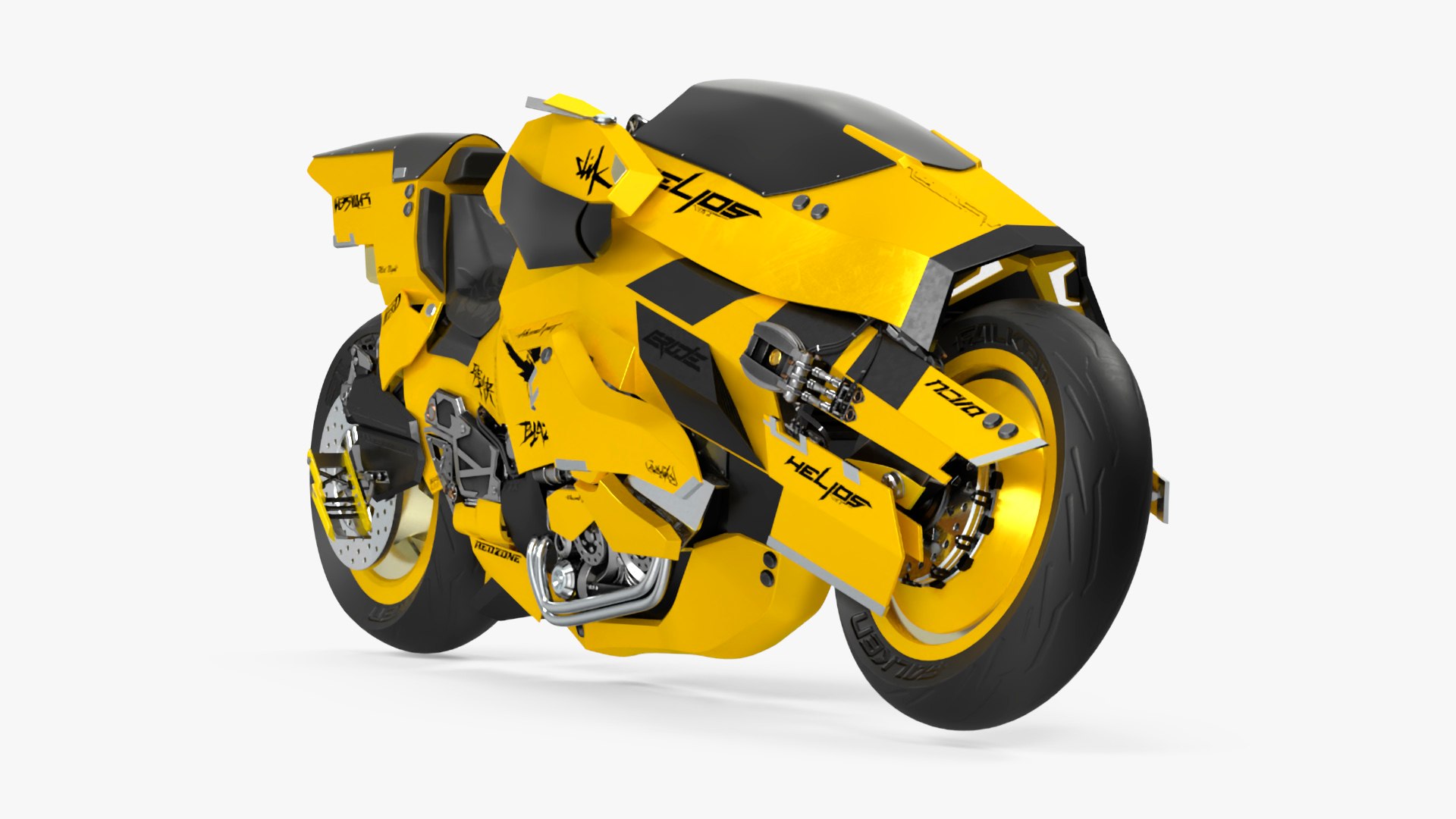 Futuristic Street Racing Motorcycle Yellow Color Rigged 3D Model ...