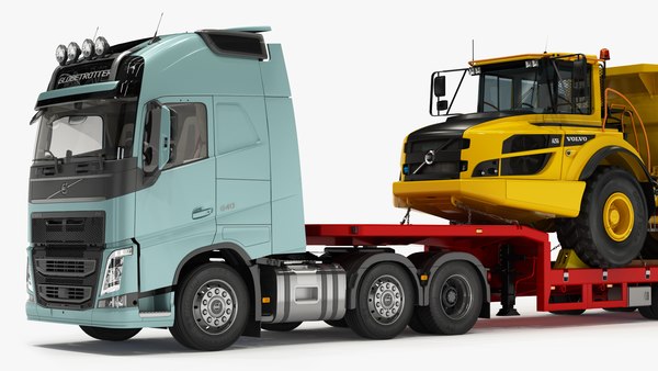 볼보 FH 및 관절형 트럭 로우보이 트레일러에 장착된 볼보 A25G 3D 모델 - TurboSquid 2326455