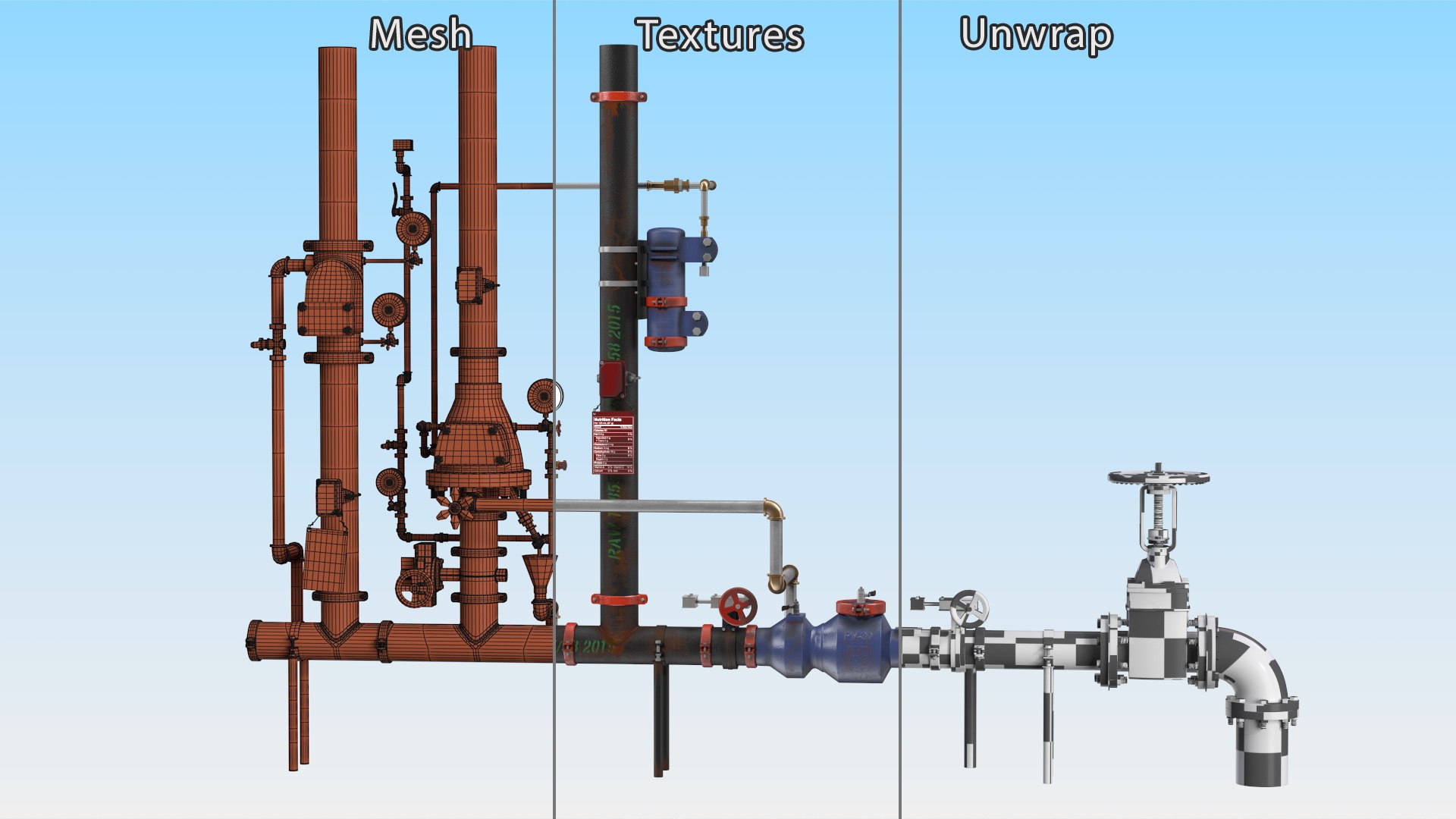 Industrial Pipe System With Valves And Gauges Model - TurboSquid 2236302