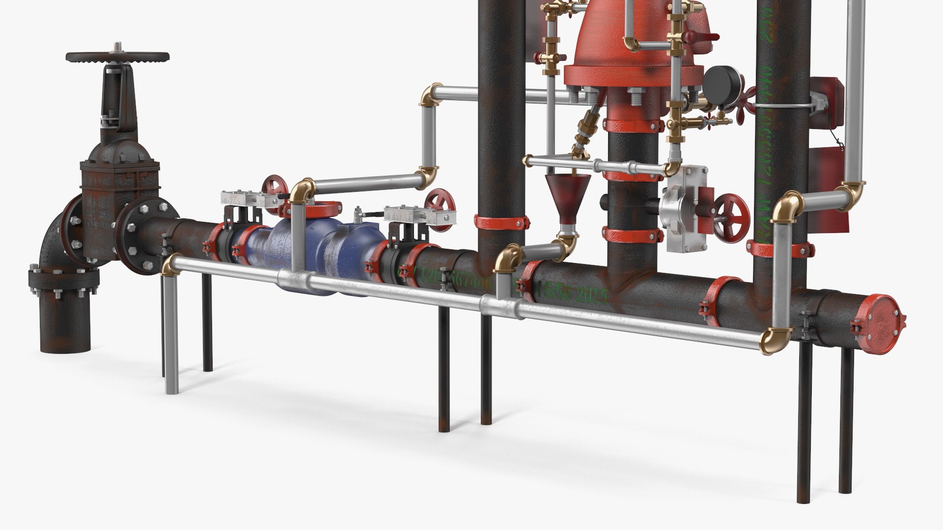 Industrial Pipe System With Valves And Gauges Model - TurboSquid 2236302