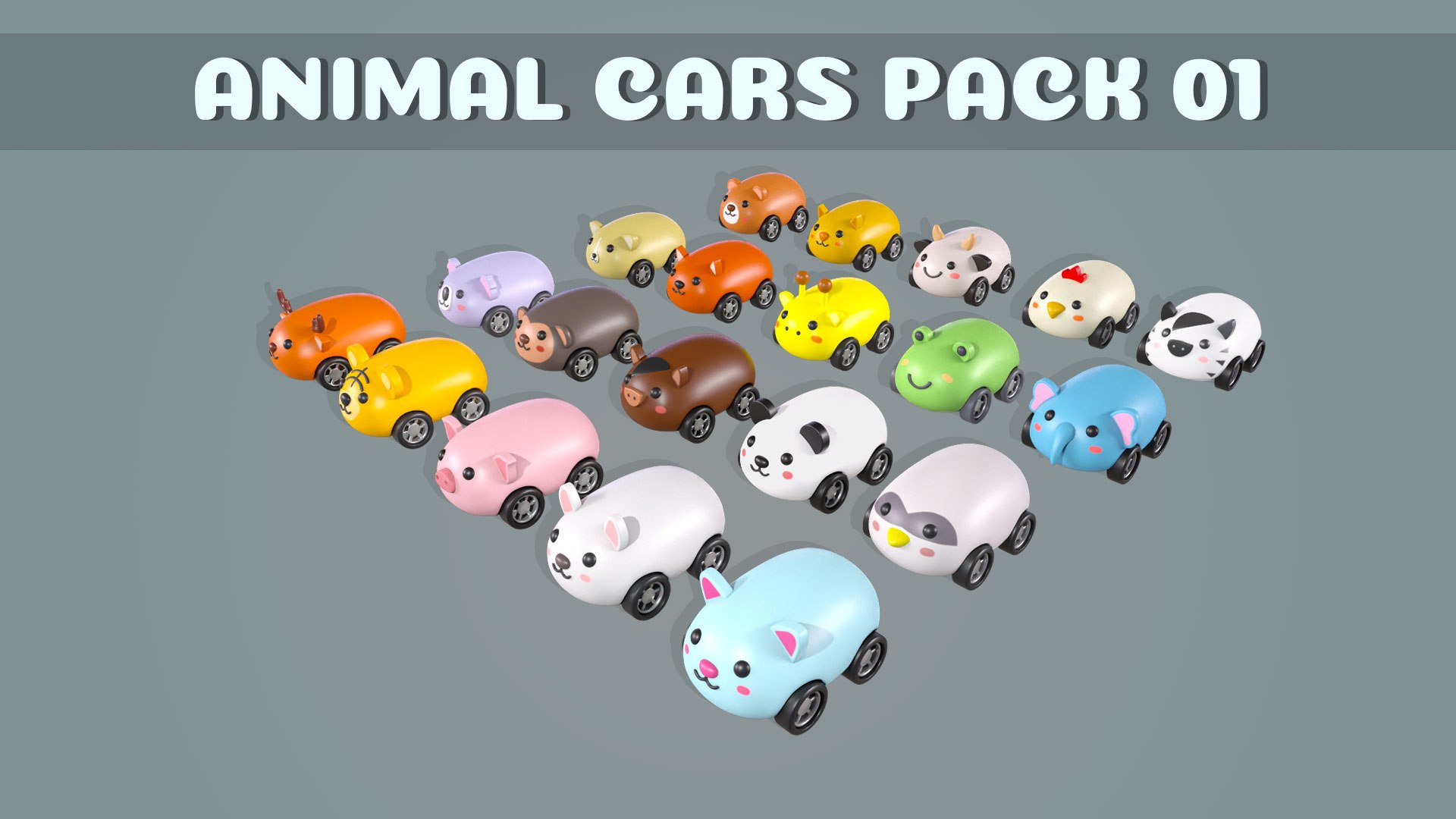Cartoon Animal Car Cute Pack 01 Model - TurboSquid 2239059