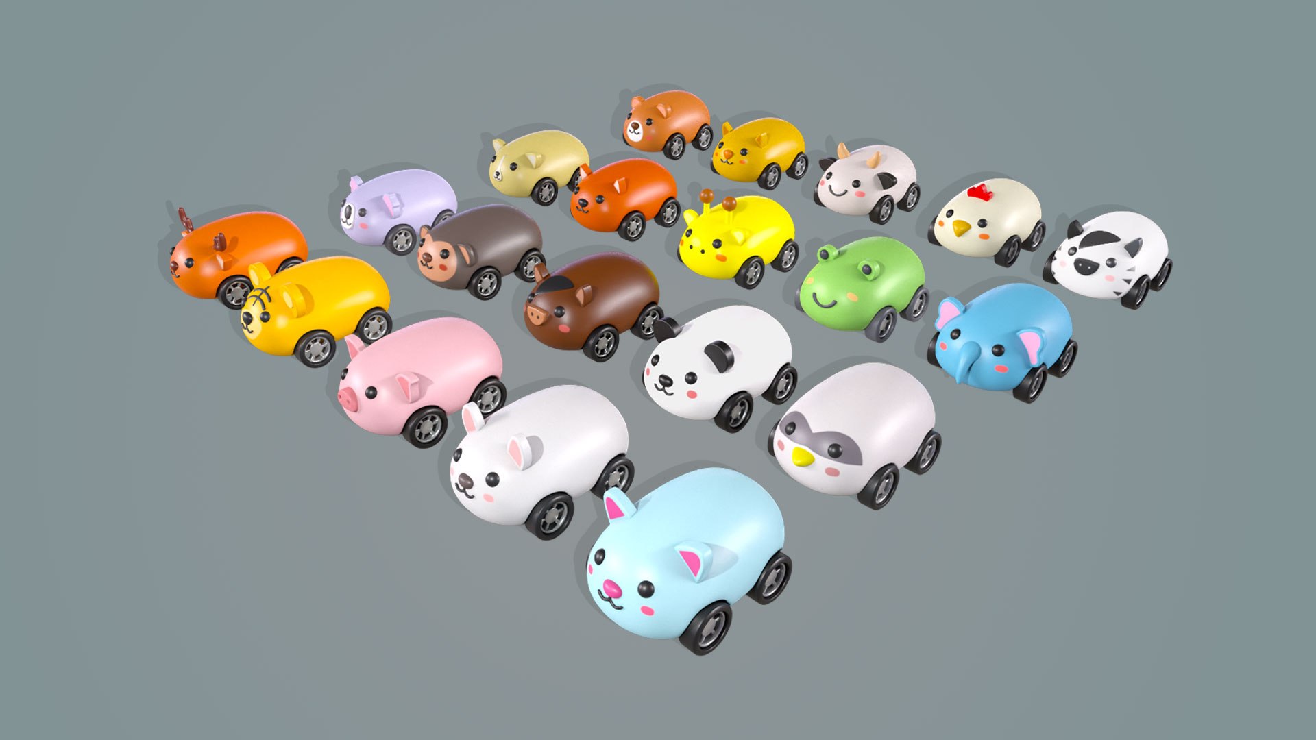 Cartoon Animal Car Cute Pack 01 Model - TurboSquid 2239059
