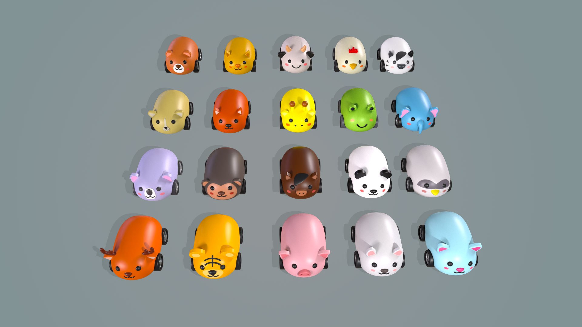 Cartoon Animal Car Cute Pack 01 Model - TurboSquid 2239059