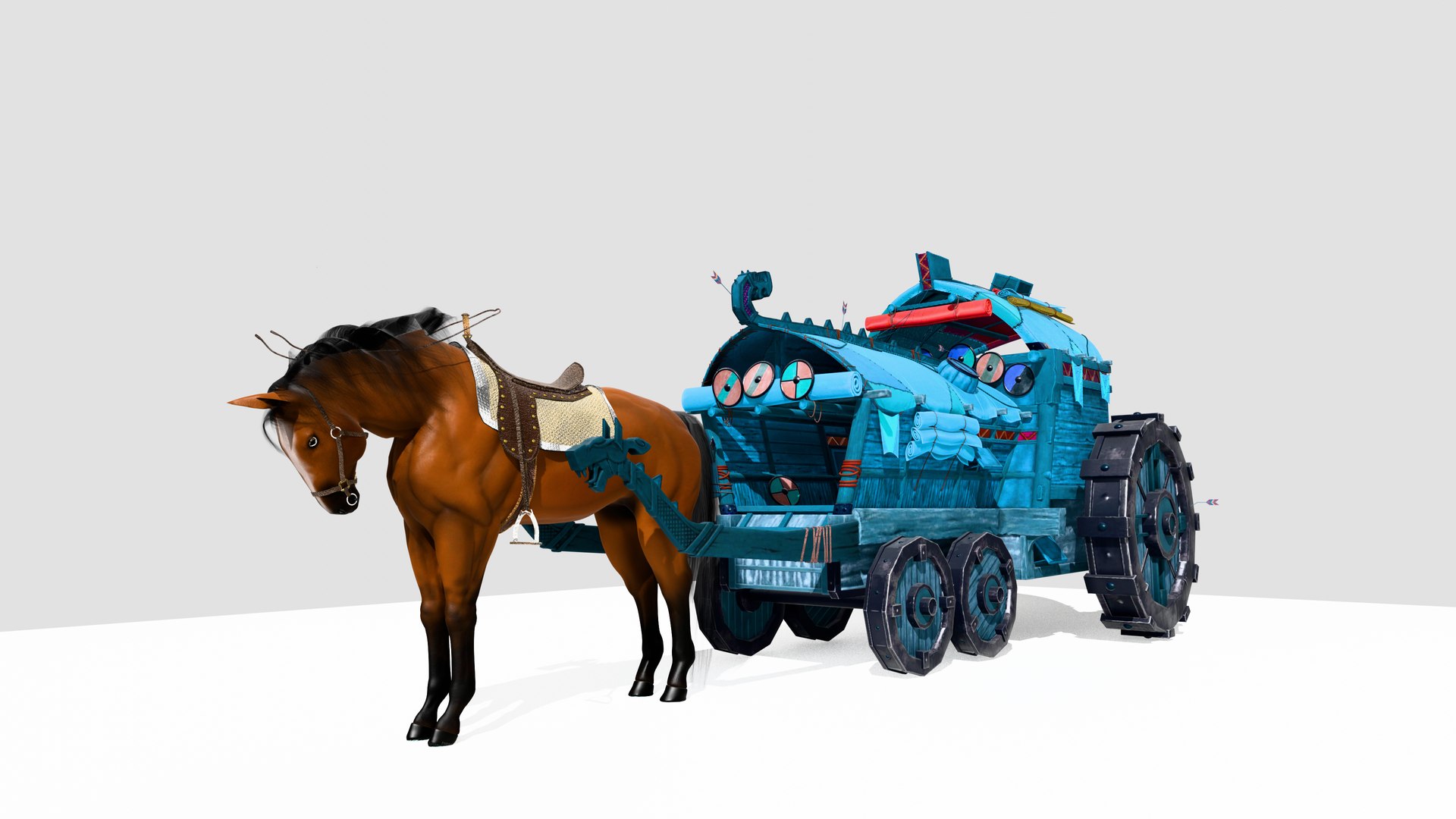 Fantasy Viking Wagon With Rigged Horse Game-Ready 3D Model - TurboSquid ...