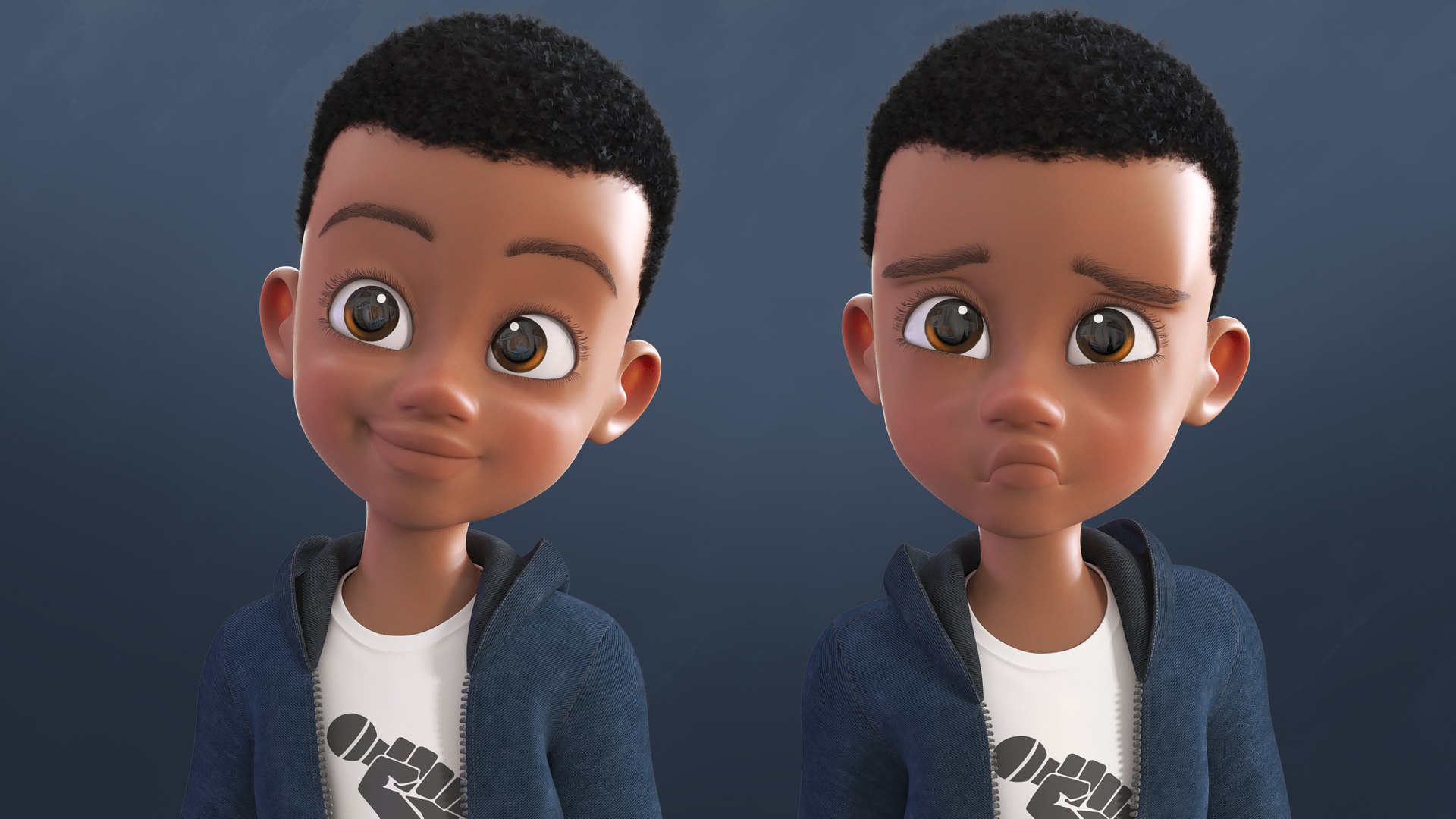 Cartoon Afro Boy 2 Maya - Toon Rigged Child Character 3D Model ...