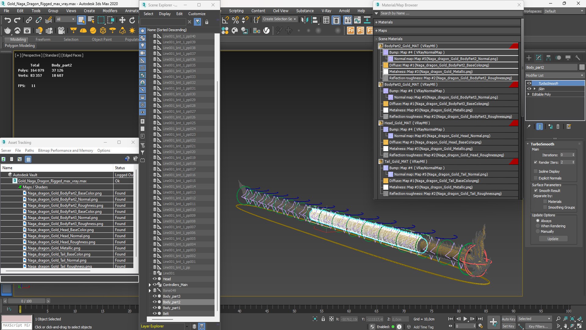 Gold Naga Dragon Rigged 3D Model - TurboSquid 2307915