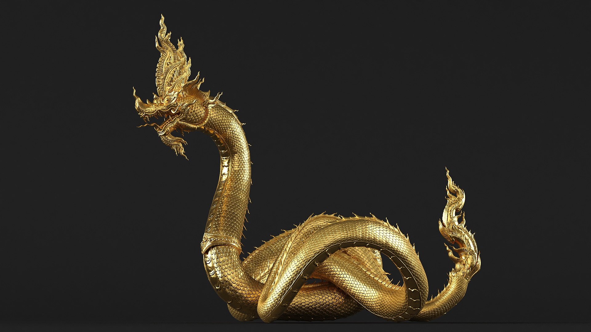 Gold Naga Dragon Rigged 3D Model - TurboSquid 2307915