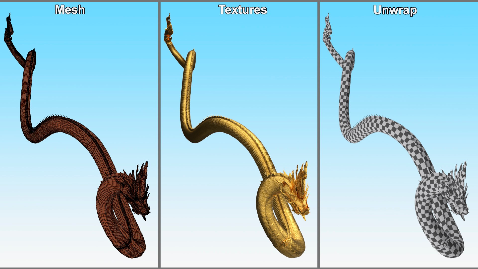 Gold Naga Dragon Rigged 3D Model - TurboSquid 2307915