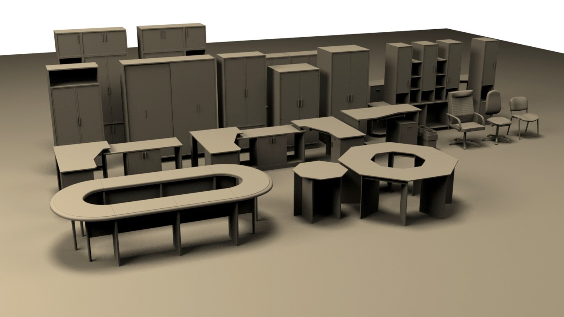 3D Set Office Furniture Model - TurboSquid 1232311
