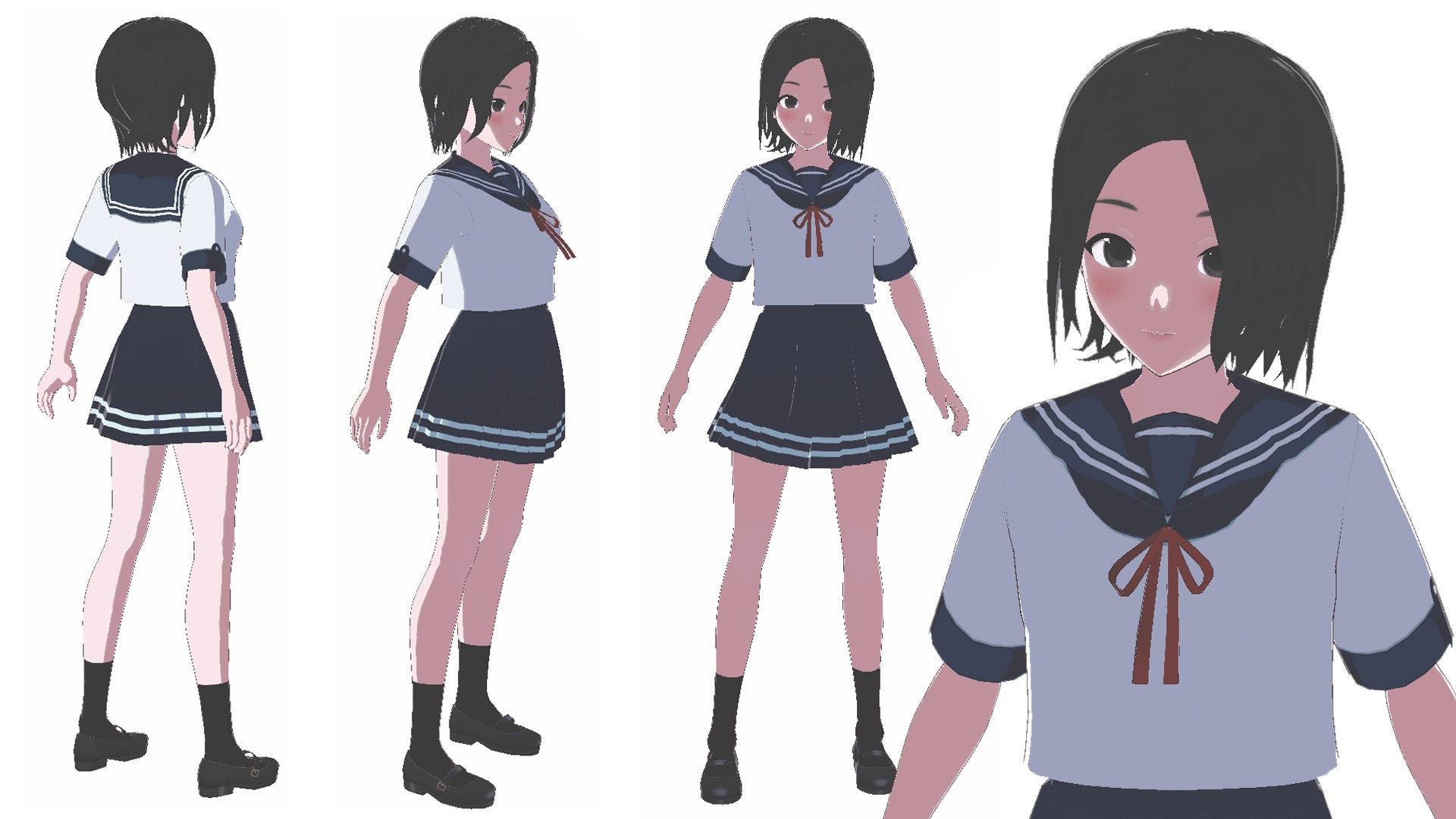 Sayuri Fully Rigged Anime School Girl 3D Model VRM GLB Blender Unity ...