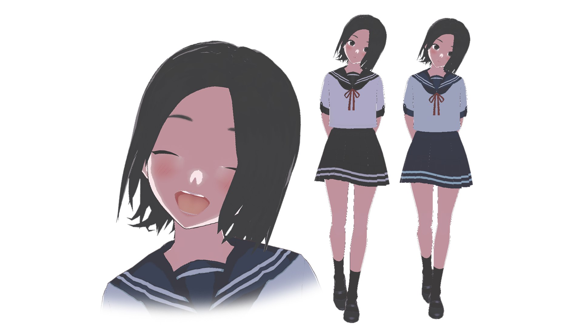 Sayuri Fully Rigged Anime School Girl 3D Model VRM GLB Blender Unity ...