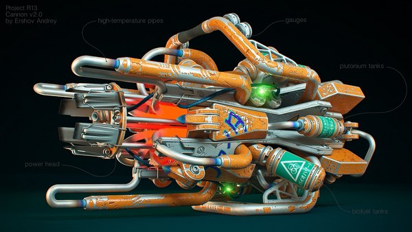 3d sci-fi cannon model