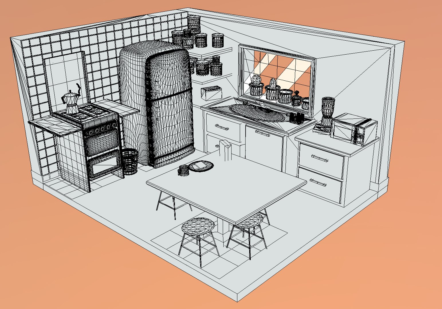3D model kitchen vintage flat - TurboSquid 1536123