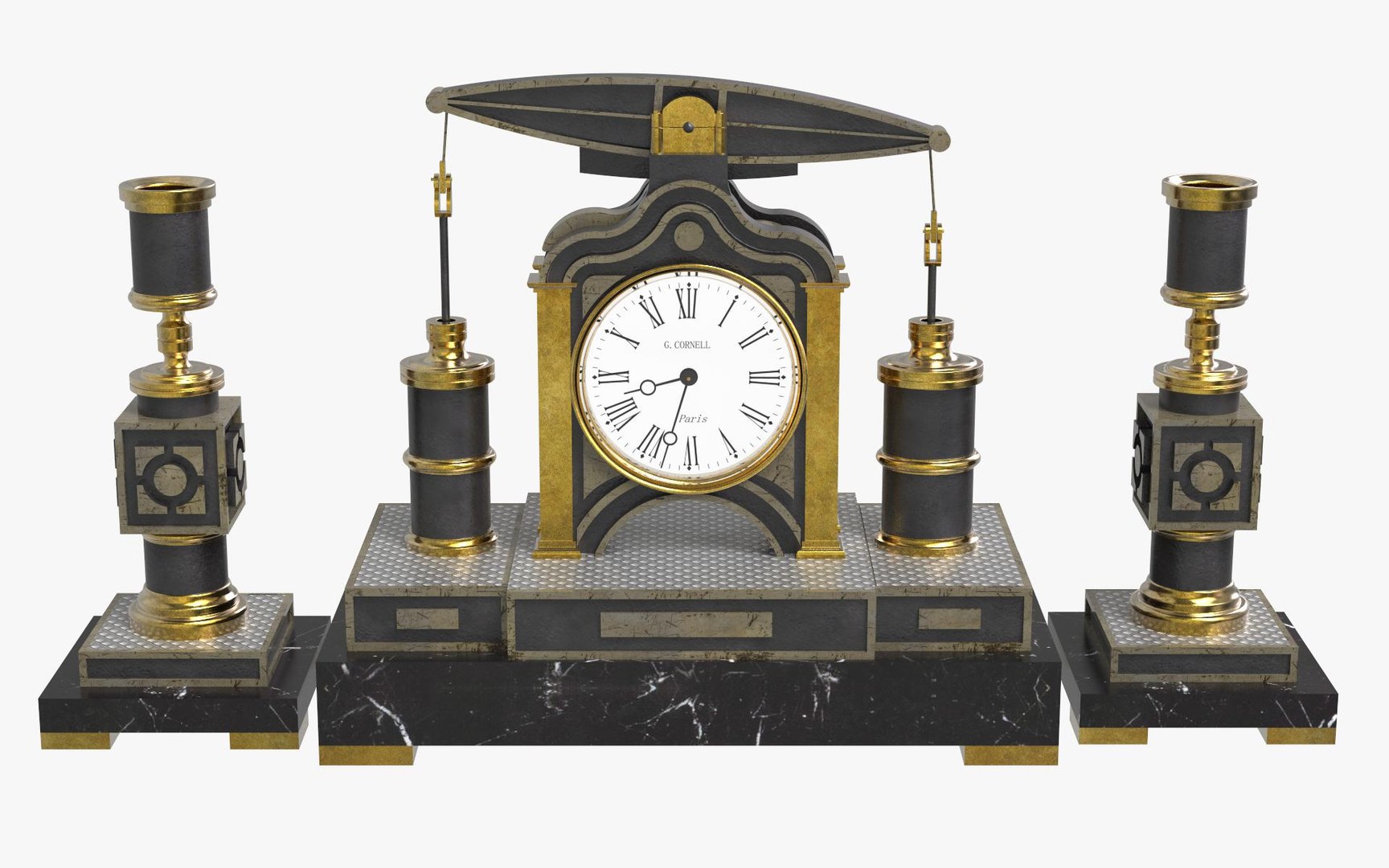 Antique Beam Engine Clock With Two Candlesticks 3D Model - TurboSquid ...