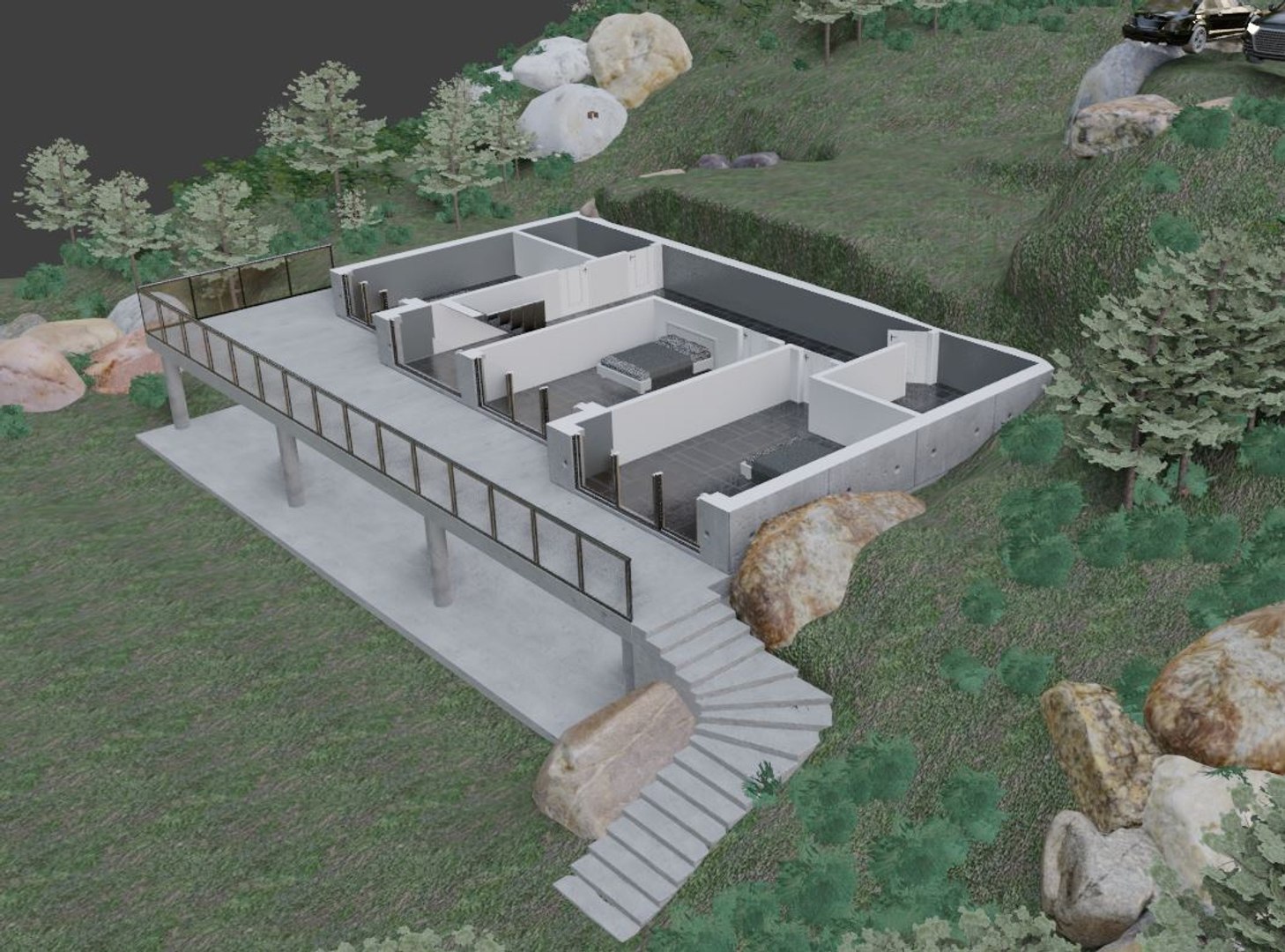 3D Modern House Hill Model - TurboSquid 1592064