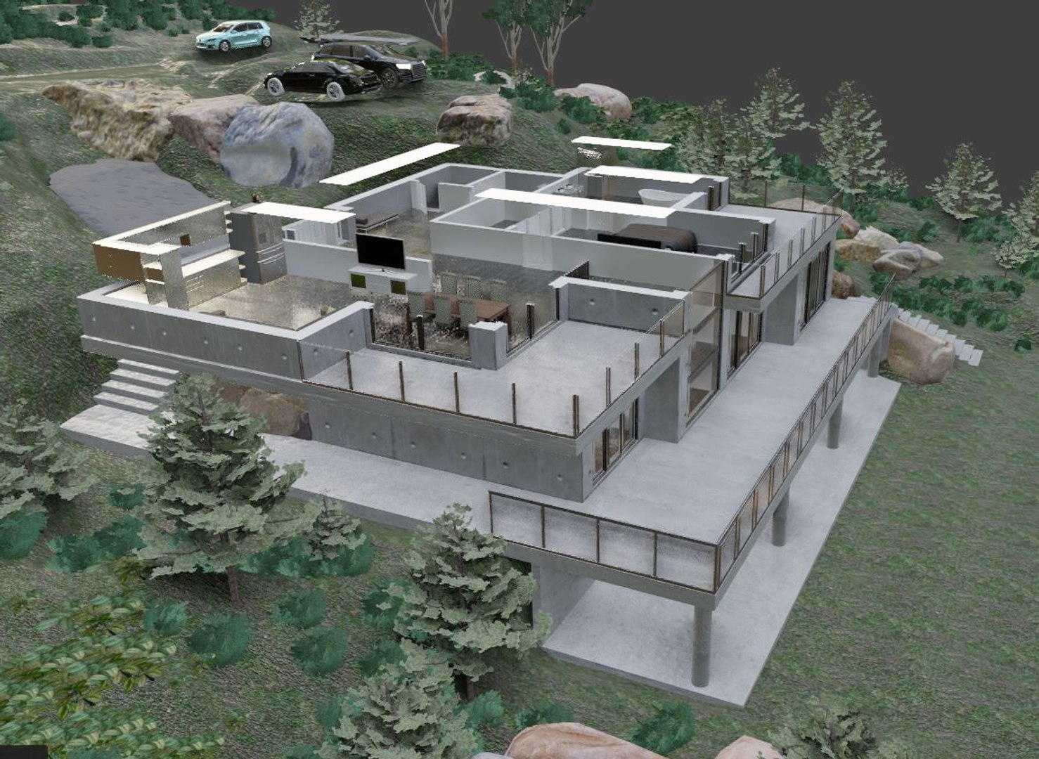 3D Modern House Hill Model - TurboSquid 1592064