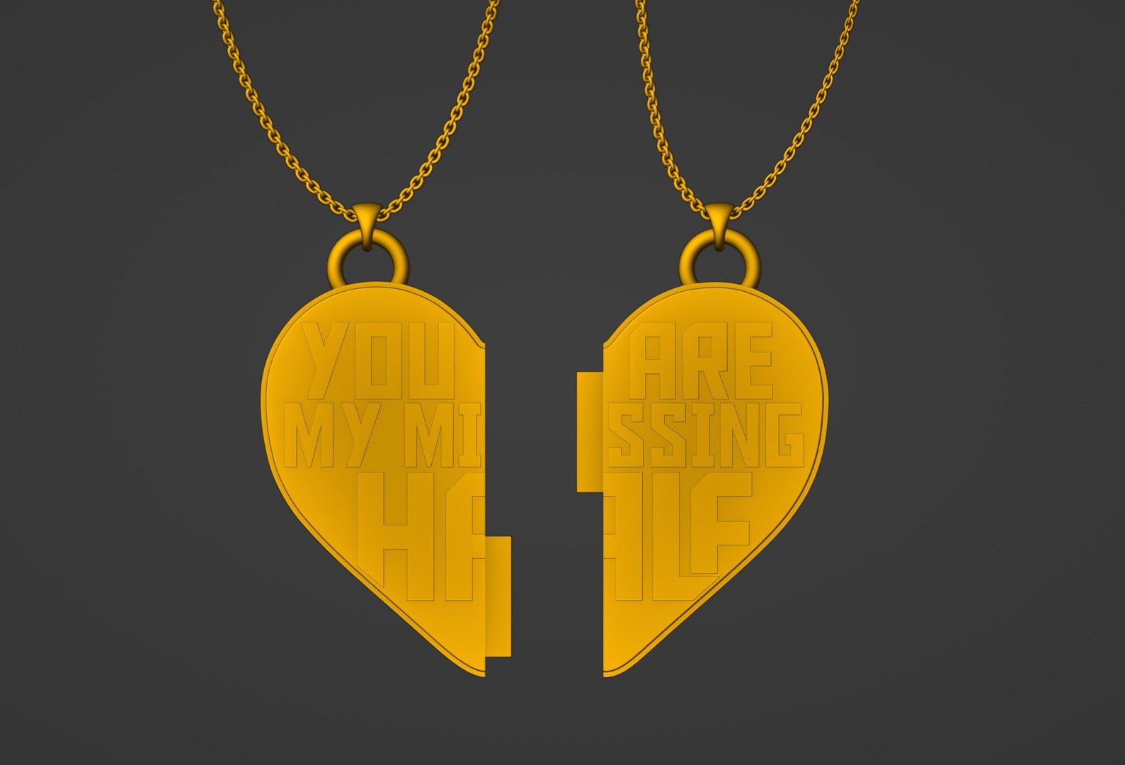 3D Model You Are My Missing Half Split Heart Pendants - TurboSquid 2244578