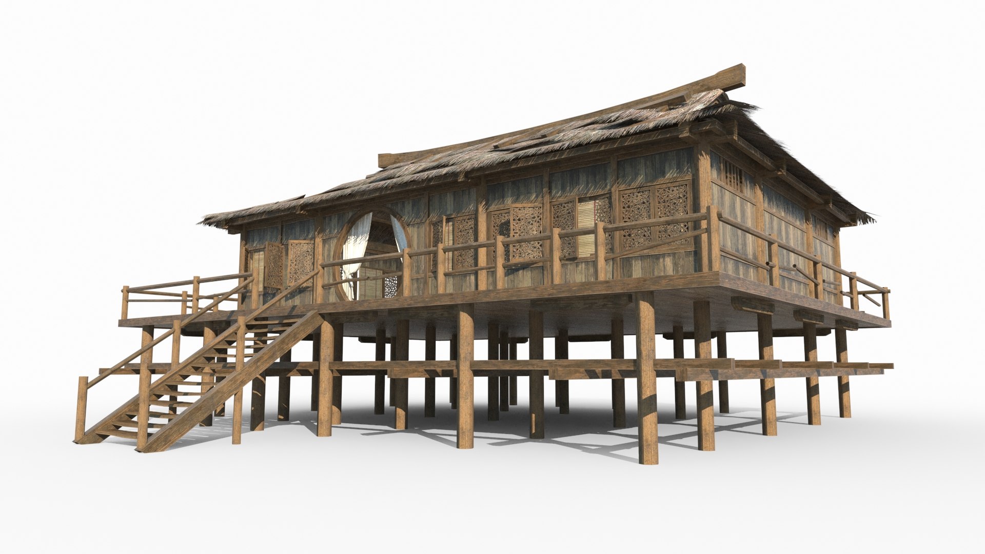 3D Thatched House Hall of Ancient Asian Architecture model - TurboSquid ...
