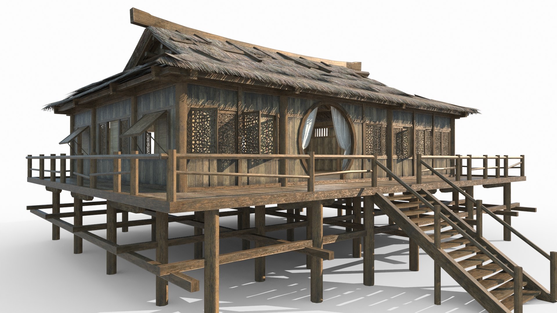 3D Thatched House Hall of Ancient Asian Architecture model - TurboSquid ...